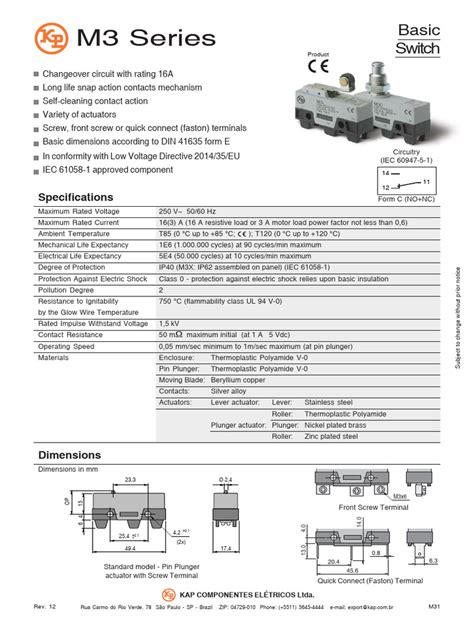 Kap Chaves Switches Basic Switch M3 Series Pdf Electrical Connector Switch