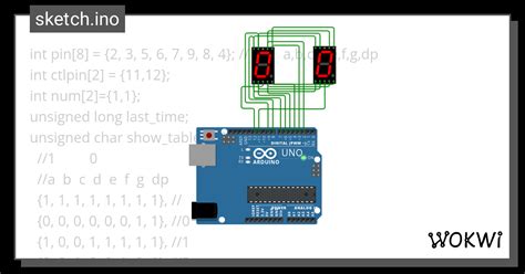 实验7 7段数码管实验 动态显示 ino Wokwi ESP32 STM32 Arduino Simulator