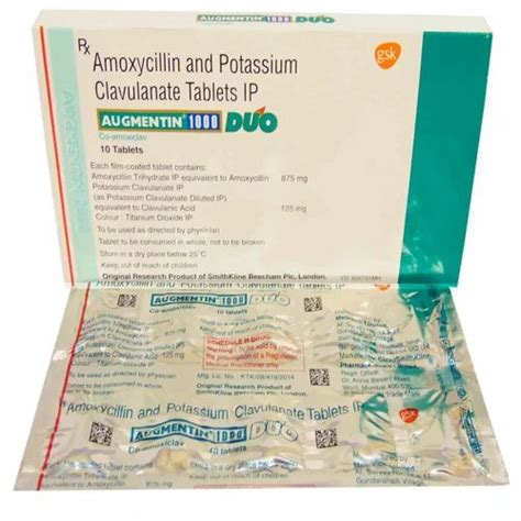 Augmentine 1000 Mg Tablet Packaging Type Strip Packaging Size 10