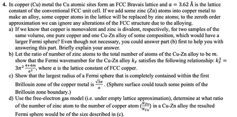 Solved 4 In Copper Cu Metal The Cu Atomic Sites Form An