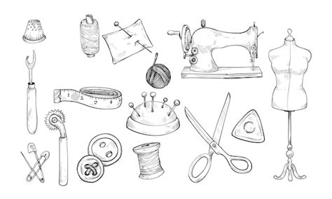 Premium Vector Sewing Tool Handdrawn Illustration Engraving
