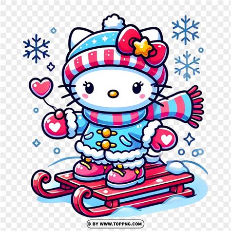 Hello Kitty On A Sleigh In Winter Toppng