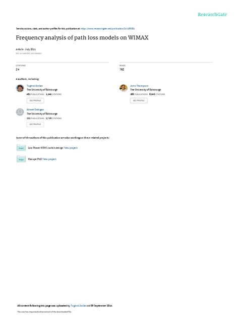 Frequency Analysis Of Path Loss Models On Wimax July 2011 Pdf Wi Max Radio Propagation