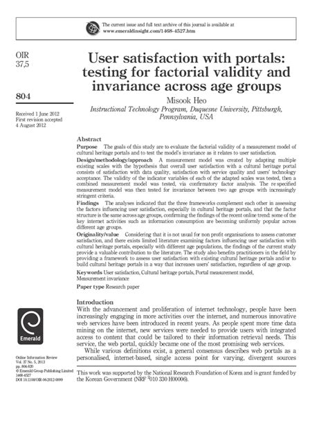 Pdf User Satisfaction With Portals Testing For Factorial Validity