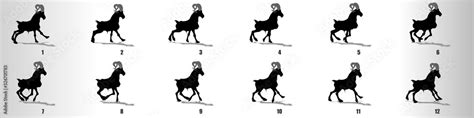 Стоковое векторное изображение «goat Run Cycle Animation Frames Silhouette Loop Animation