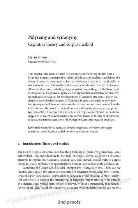 Pdf Polysemy And Synonymy Cognitive Theory And Corpus Method