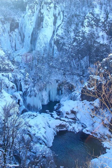 Winter Scene In National Park Plitvice Lakes Croatia Stock Image