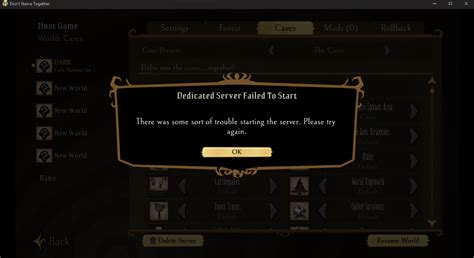 Error Creating Server With Caves Through The Game Dont Starve Together Dedicated Server
