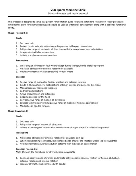 Rotator Cuff Repair Rehab Protocol Vcu Sports Medicine