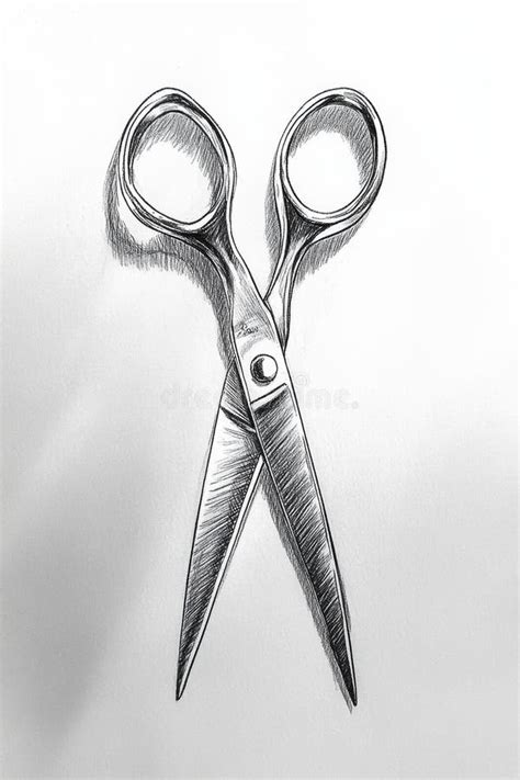 Hand Drawn Sketch Of Scissors With Detailed Shading And Texture Stock