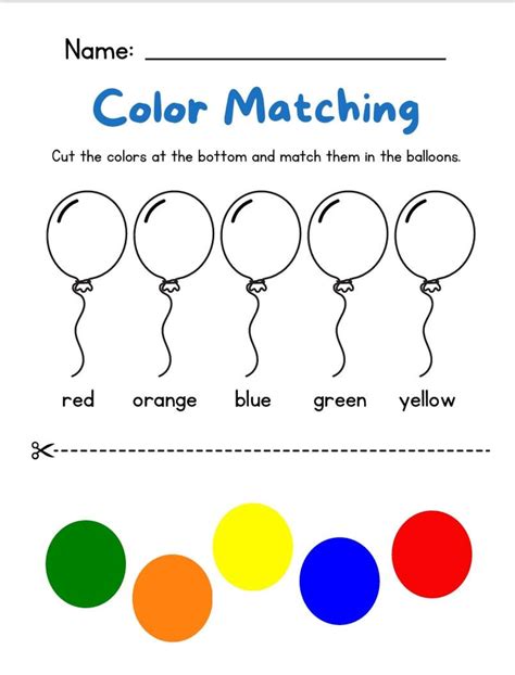 Color Matching Balloons Cut And Paste Worksheets Etsy