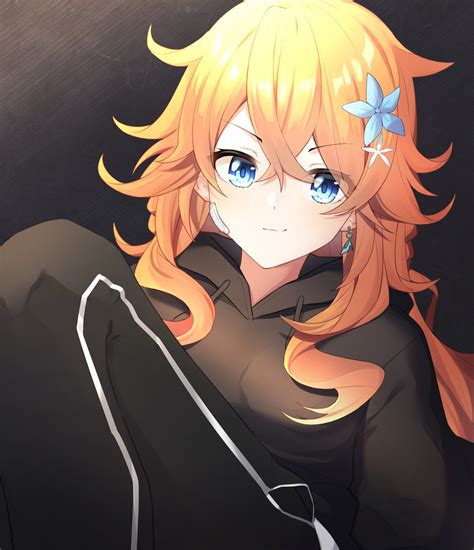 Anime Girl Orange Hair Blue Eyes