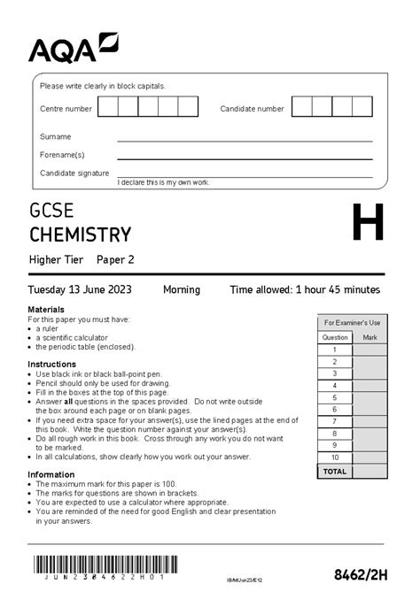 June 2024 Chemistry 2024 Gcse Predicted Paper Higher Tier Exam Studocu