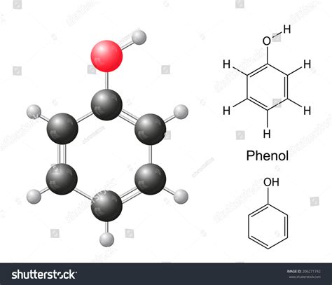 Structural Chemical Formulas Model Phenol Molecule Stock Vector