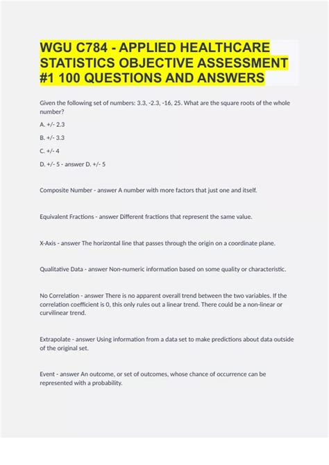 WGU C784 APPLIED HEALTHCARE STATISTICS OBJECTIVE ASSESSMENT 1 100 QUESTIONS AND ANSWERS