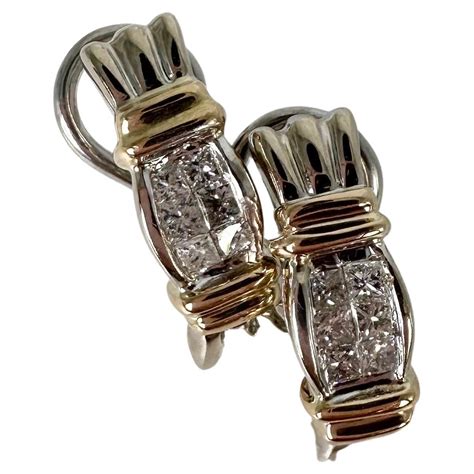 White Diamond Earrings In 14k 2 Tone Gold For Sale At 1stdibs