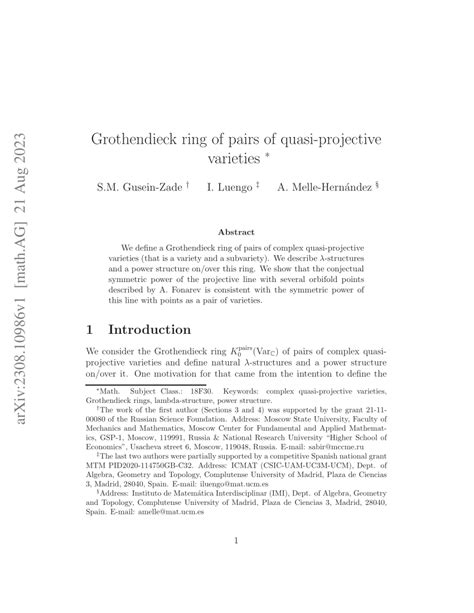 Pdf Grothendieck Ring Of Pairs Of Quasi Projective Varieties