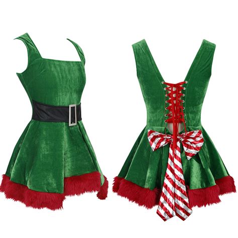 Womens Sexy Adult Elf Christmas Costume With Stockings Xt15097
