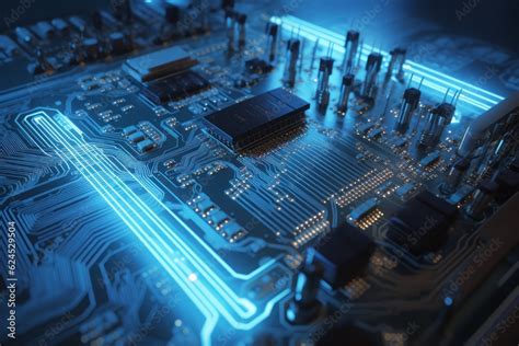 Electronic Circuit Board Circuit Board With Wiring In Light Indigo And