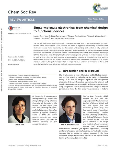 Pdf Single Molecule Electronics From Chemical Design To Functional Devices
