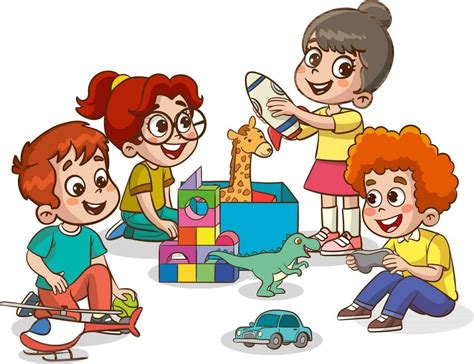 Niños Jugando Con Juguetes Vector Ilustración De Niños Jugando Con
