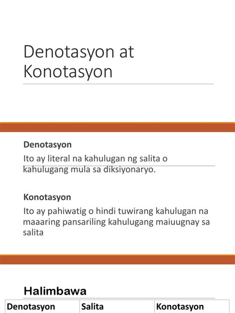 Halimbawa Ng Denotasyon At Konotasyon Na Salita