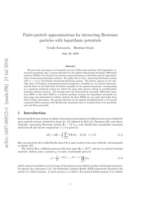 pdf finite particle approximations for interacting brownian particles