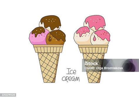 와플 콘에 담긴 아이스크림 세트입니다 그림 손으로 쓴 글씨 다양한 맛의 아이스크림 포스터 디자인 배너 메뉴 요리법 레스토랑 카페 메뉴 아이스크림 가게에 대 한 낙서 벡터
