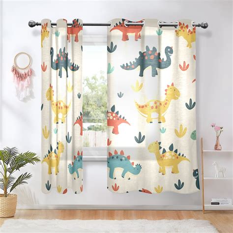 Dinosaur Animal Cartoon Blackout Curtains Thermal Insulation 63 Inch