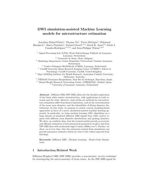 Pdf Dwi Simulation Assisted Machine Learning Models For Microstructure Estimation