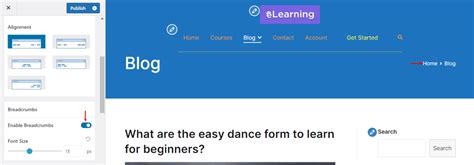 how to manage breadcrumbs of the page header elearning documentation