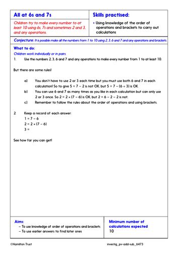 Use Brackets And Order Of Operations Problem Solving Investigation