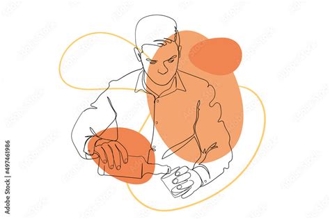 Man Pouring Drink Continuous Line Drawing Concept Guy Holds Bottle And Pours Alcohol Into Glass