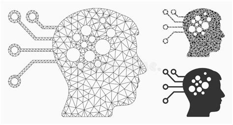 Neural Computer Links Vector Mesh Carcass Model And Triangle Mosaic Icon Stock Vector
