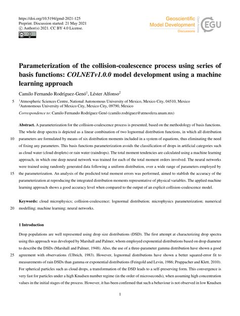 Pdf Parameterization Of The Collision Coalescence Process Using
