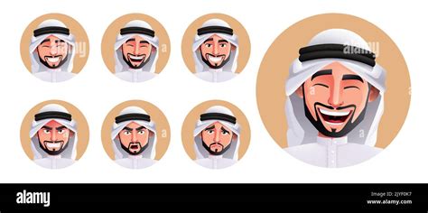 Arab Man Faces Vector Set Design Arabian Characters In Facial Expression Of Happy Sad And
