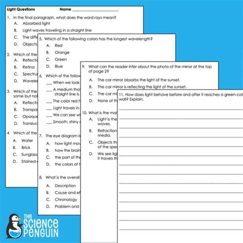Light Reflection Refraction And Absorption Reading Comprehension