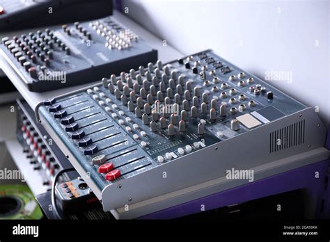 Sound Music Mixer Control Panel Close Up Stock Photo Alamy
