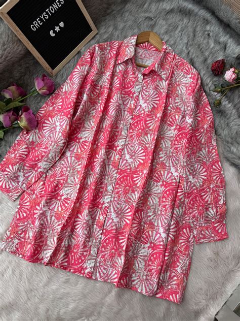 Tropical Burst Semi Long Cotton Shirts Greystones