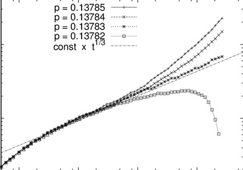 Log Log Plots Of Xt Versus T For Q 40 And Four Values Of P The