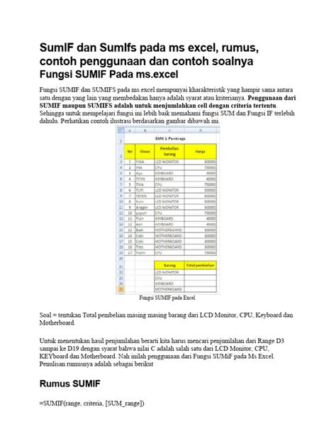 Sumif Dan Sumifs Pada Ms Excel Pdf