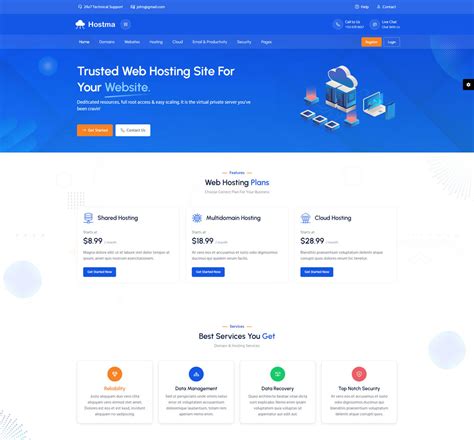 hostma hosting react and whmcs template