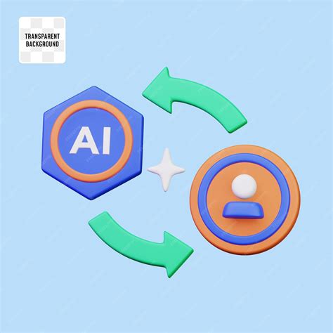 인공 지능 상호 관계 개념 3d 렌더링 아이콘 그림 디자인을 위한 회전 화살표 기호가 있는 Ai 및 인간 프리미엄 Psd 파일
