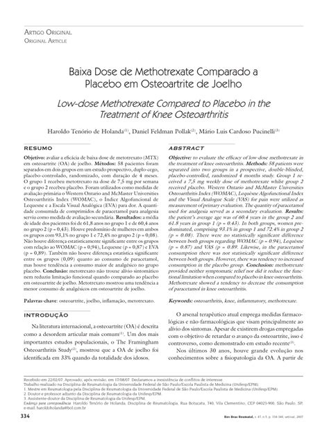 Pdf Low Dose Methotrexate Compared To Placebo In The Treatment Of Knee Osteoarthritis