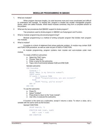 Modular Programming In Qbasic PDF Programming Languages Computing