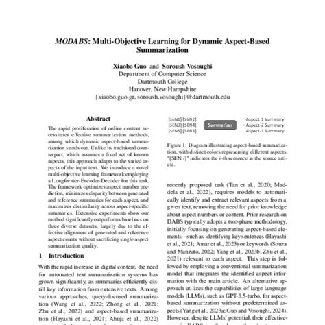 Modabs Multi Objective Learning For Dynamic Aspect Based Summarization
