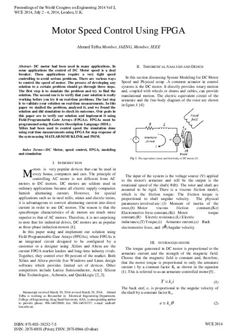 Pdf Motor Speed Control Using Fpga