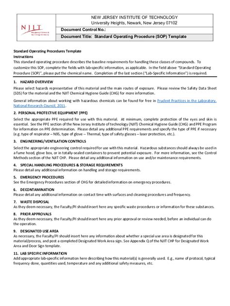 Fillable Online Fillable Standard Operating Procedures Sop Template Fax Email Print