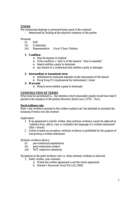 Notes For Contracts Laws1075 Contracts Unsw Thinkswap