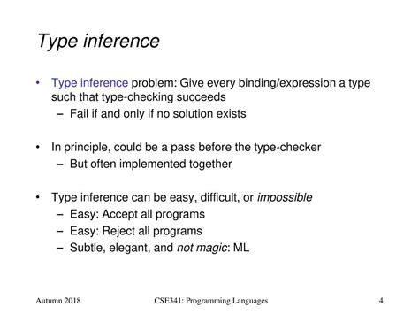 cse341 programming languages lecture 11 type inference ppt download